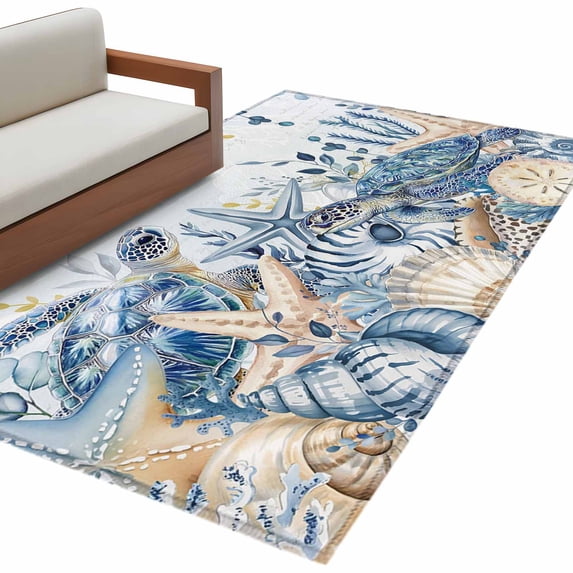 Blue Turtle Coastal Kitchen Runner Rug 2.7x5 Washable Runners for ...