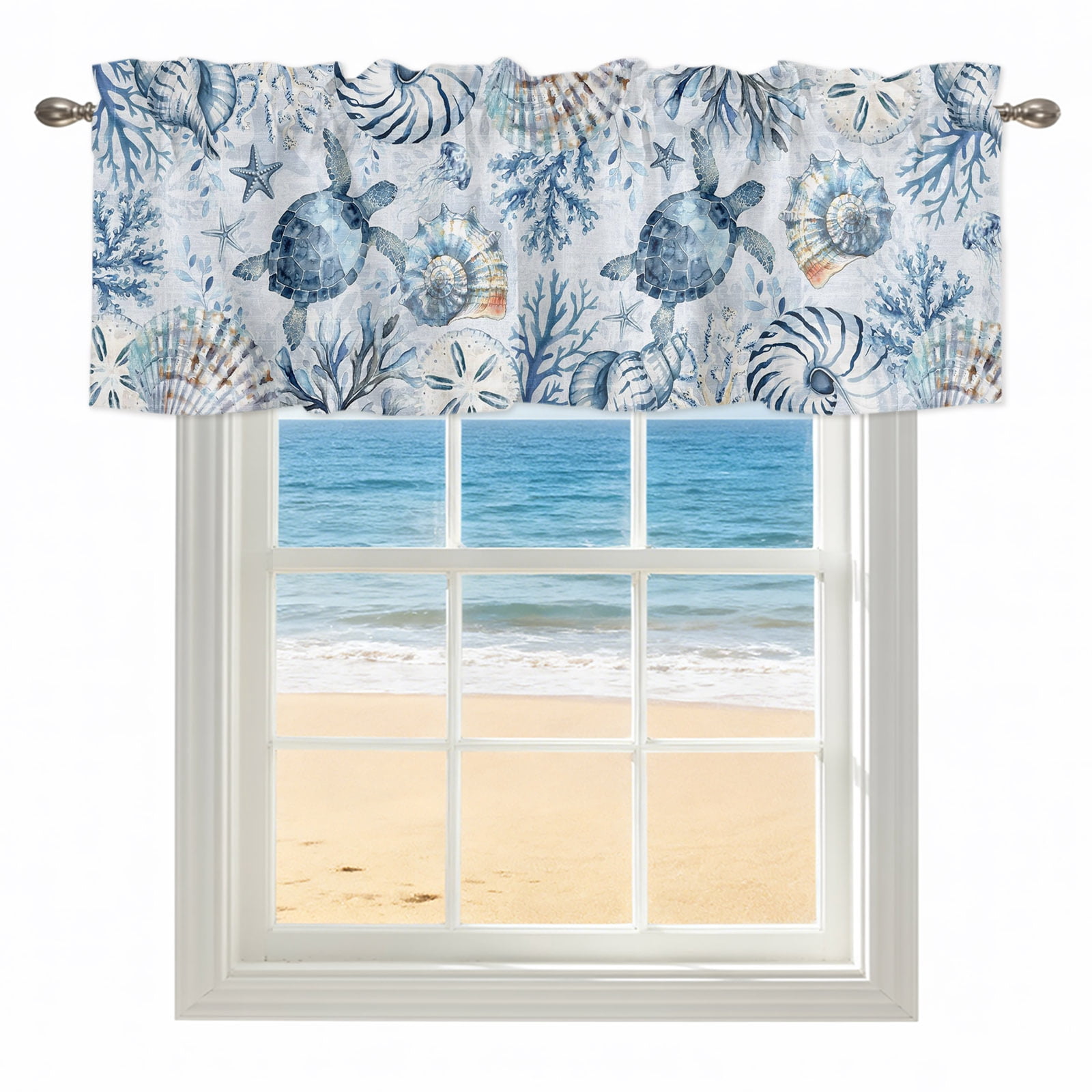 Blue Turtle Coastal Kitchen Valances for Windows 42x12 Inch Kitchen ...