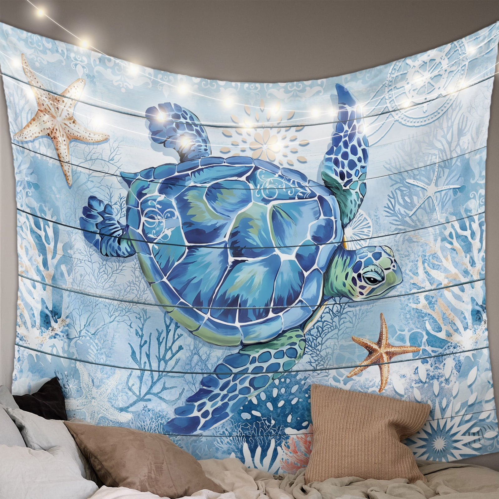 Blue Turtle Coastal Large Tapestry for Bedroom Wall Hanging Tapestry ...