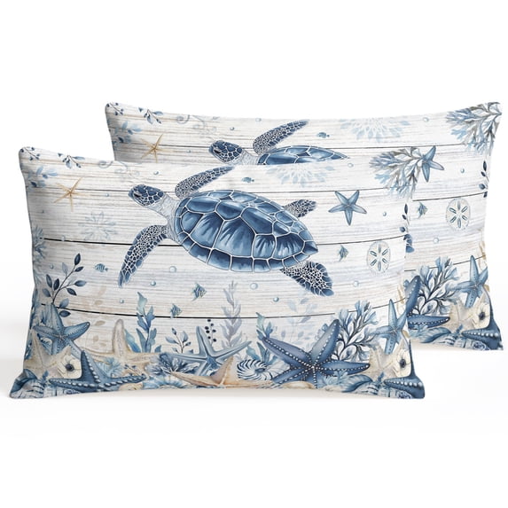 Blue Turtle Coastal Lumbar Pillow Covers 12 x 20 Inch Pillow Covers Set ...