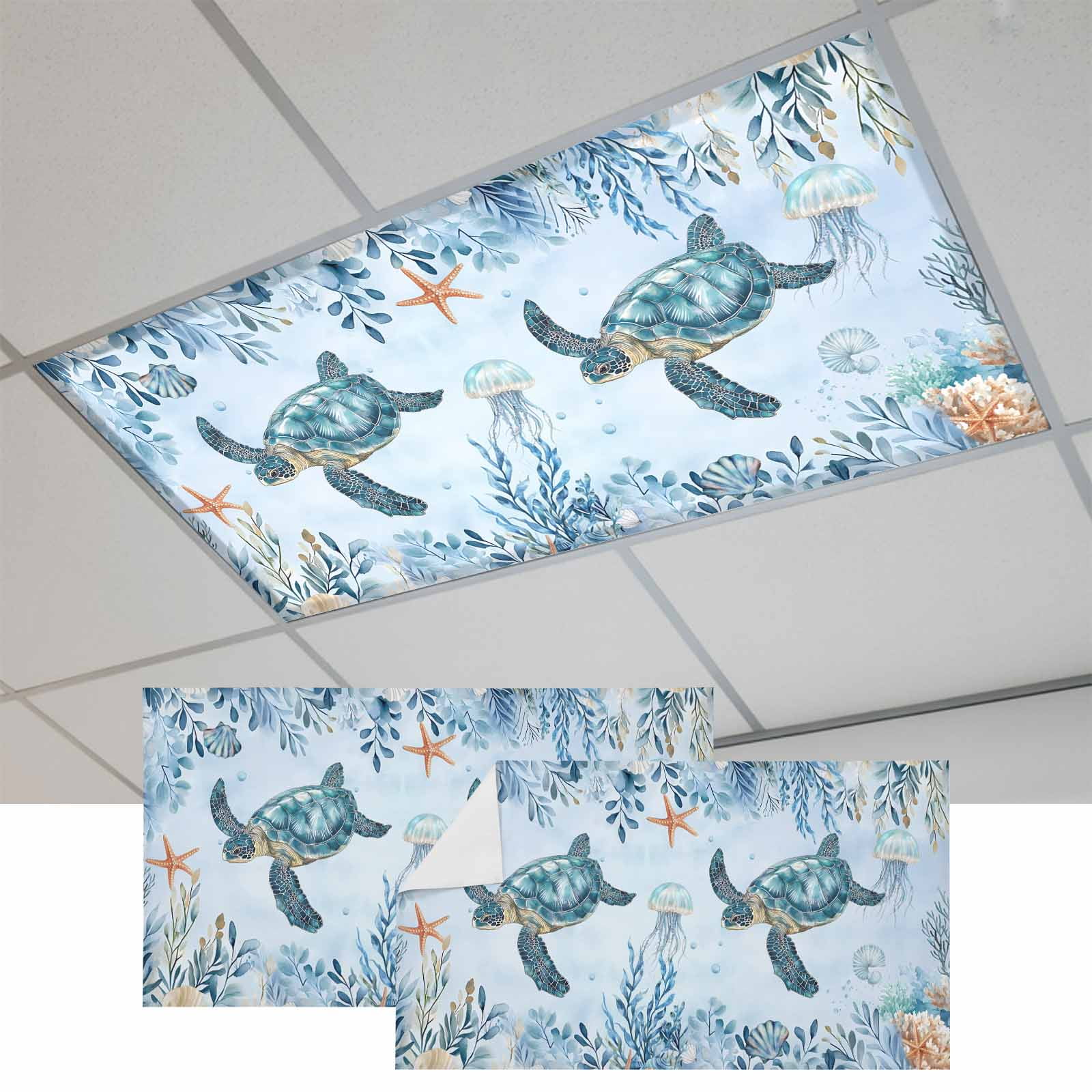 Blue Turtle Coastal Magnetic Fluorescent Light Covers for Ceiling ...