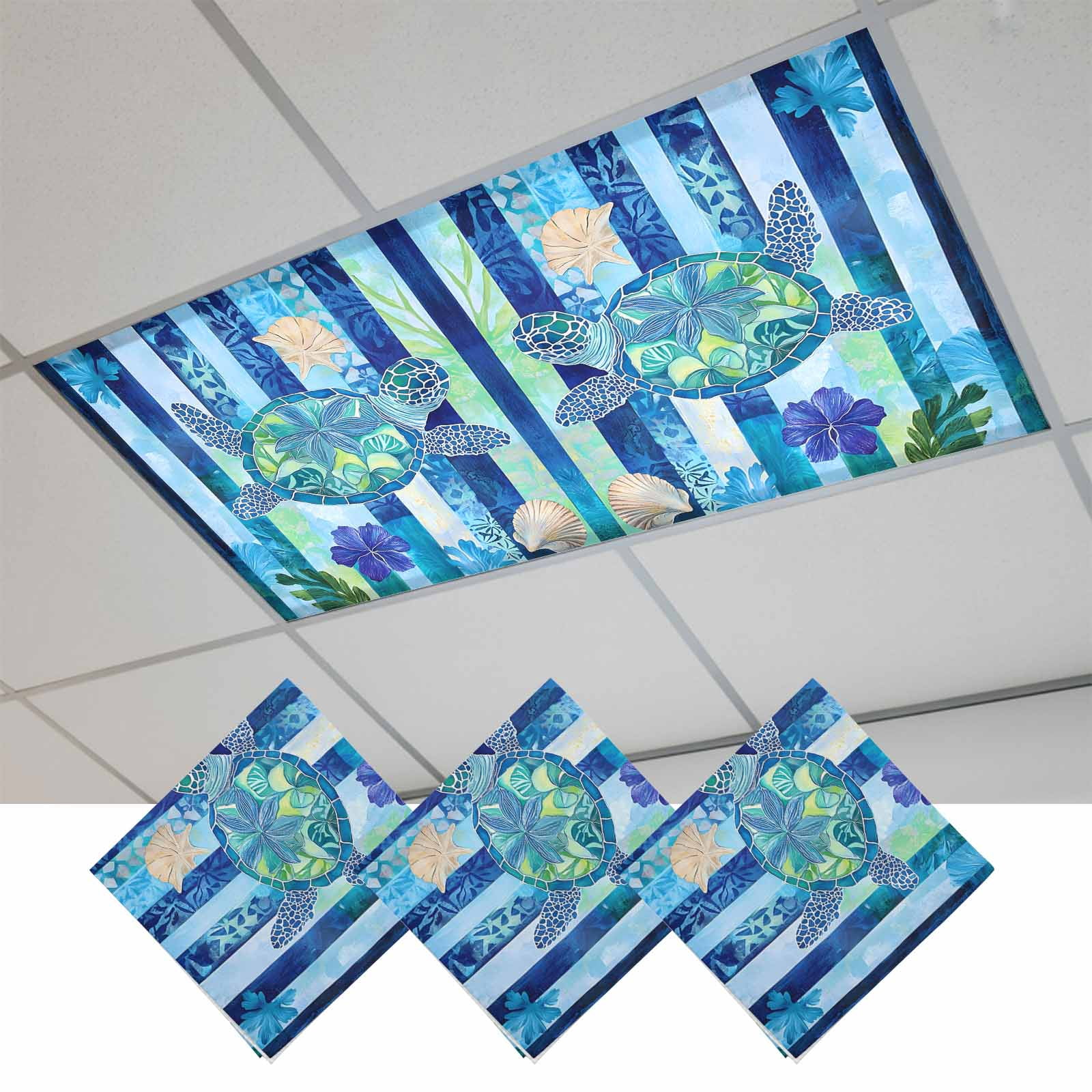 Blue Turtle Coastal Magnetic Fluorescent Light Covers for Ceiling ...
