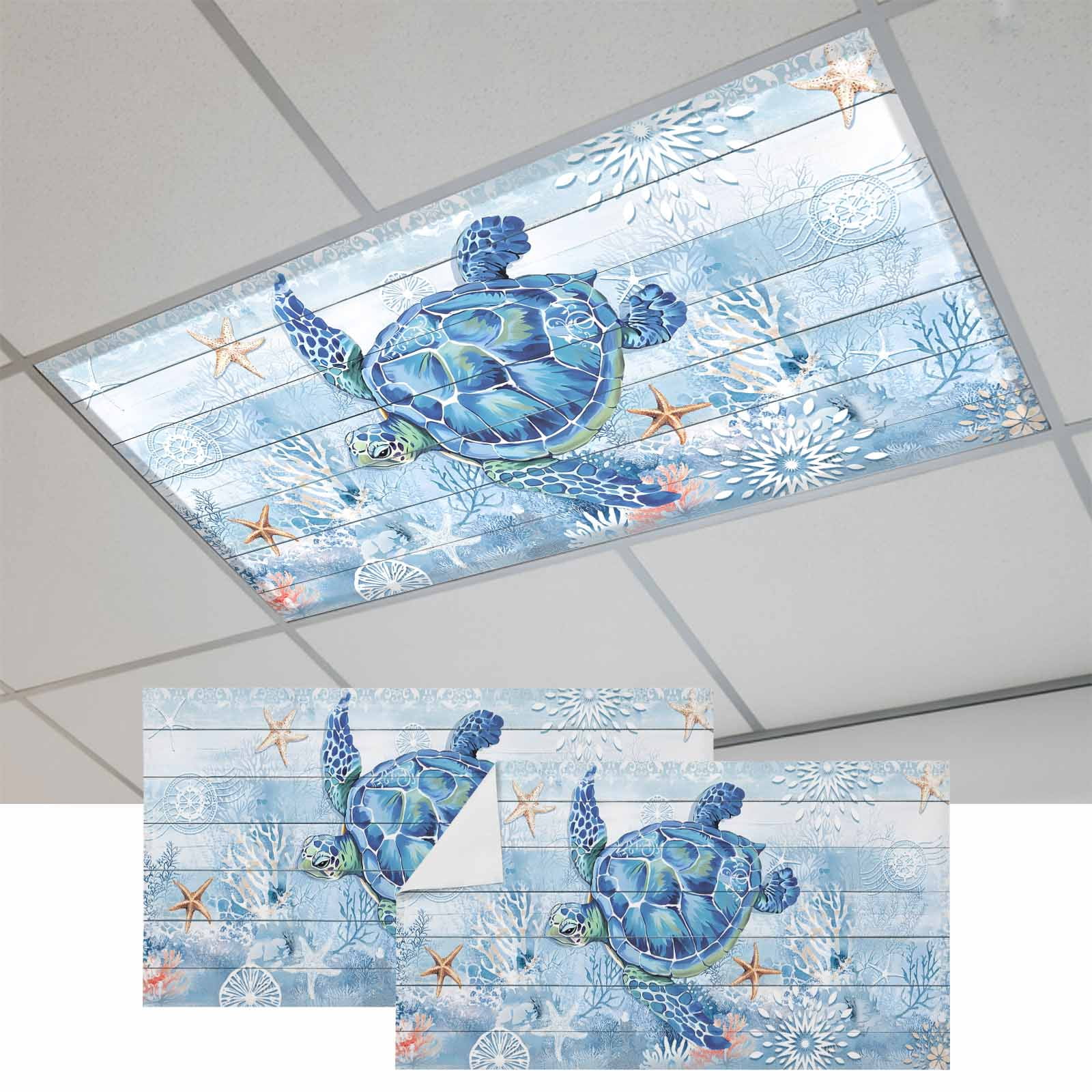 Blue Turtle Coastal Magnetic Fluorescent Light Covers for Ceiling ...