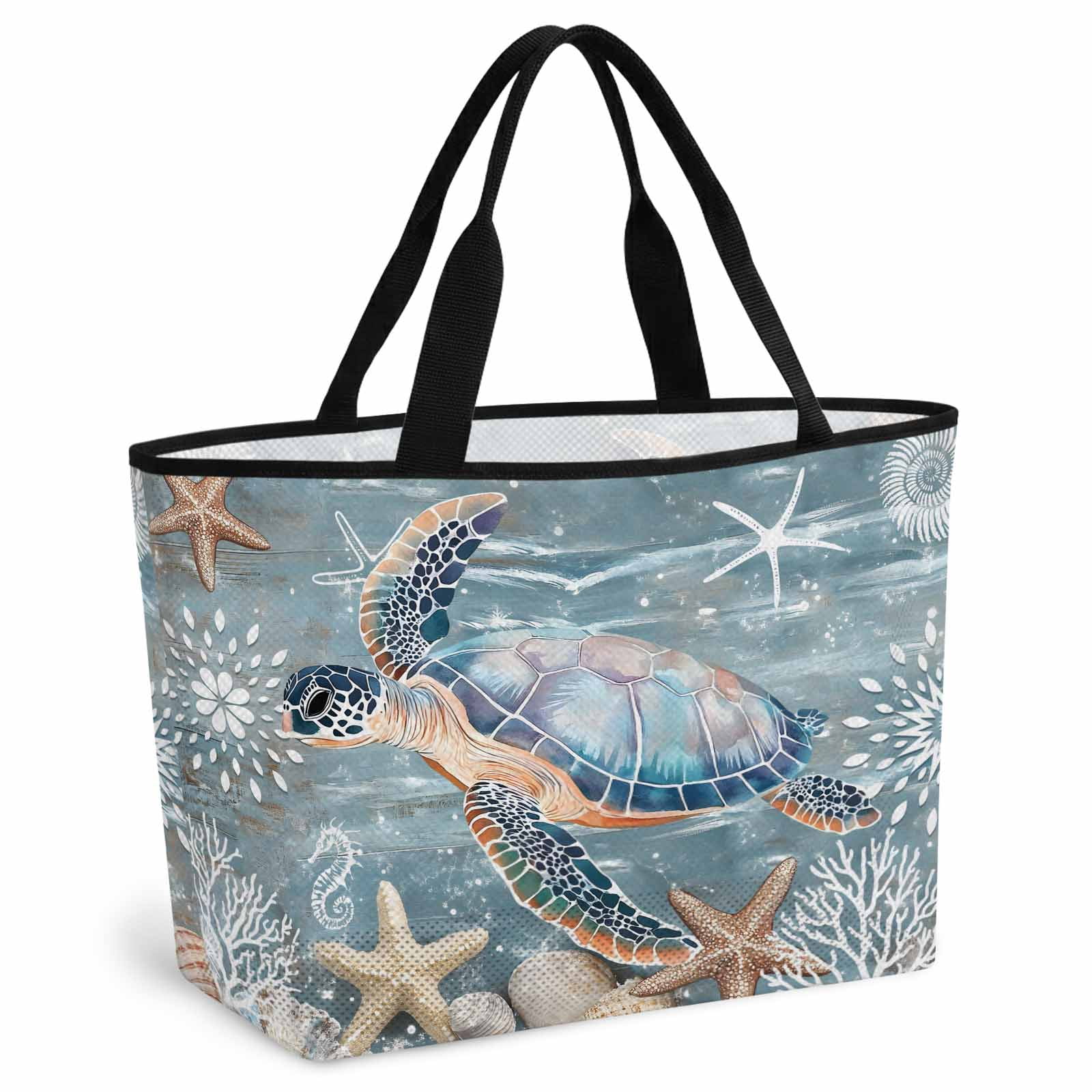 Blue Turtle Coastal Mesh Beach Bag for Women Men,Large Beach Tote ...