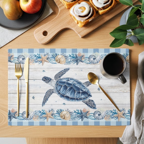 Blue Turtle Coastal Placemats Set of 4, Summer Starfish Beach Shell ...