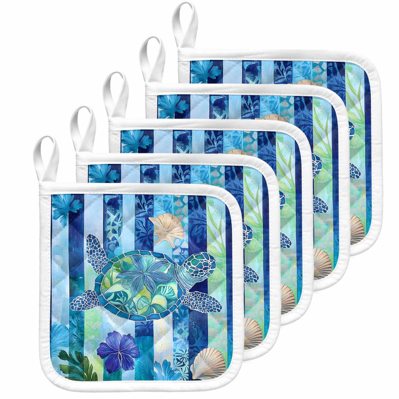 Blue Turtle Coastal Pot Holders for Kitchen Heatproof Potholder, 5 Pack ...