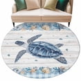 Blue Turtle Coastal Round Living Room Rugs 7 ft, Summer Starfish Beach ...