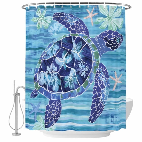 Blue Turtle Coastal Shower Curtain Set - Small 36" x 72" Washable ...