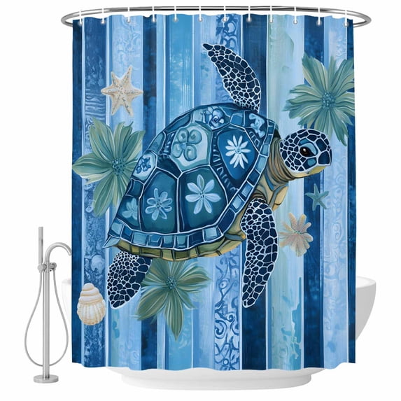 Blue Turtle Coastal Shower Curtain Set - Small 36" x 72" Washable ...