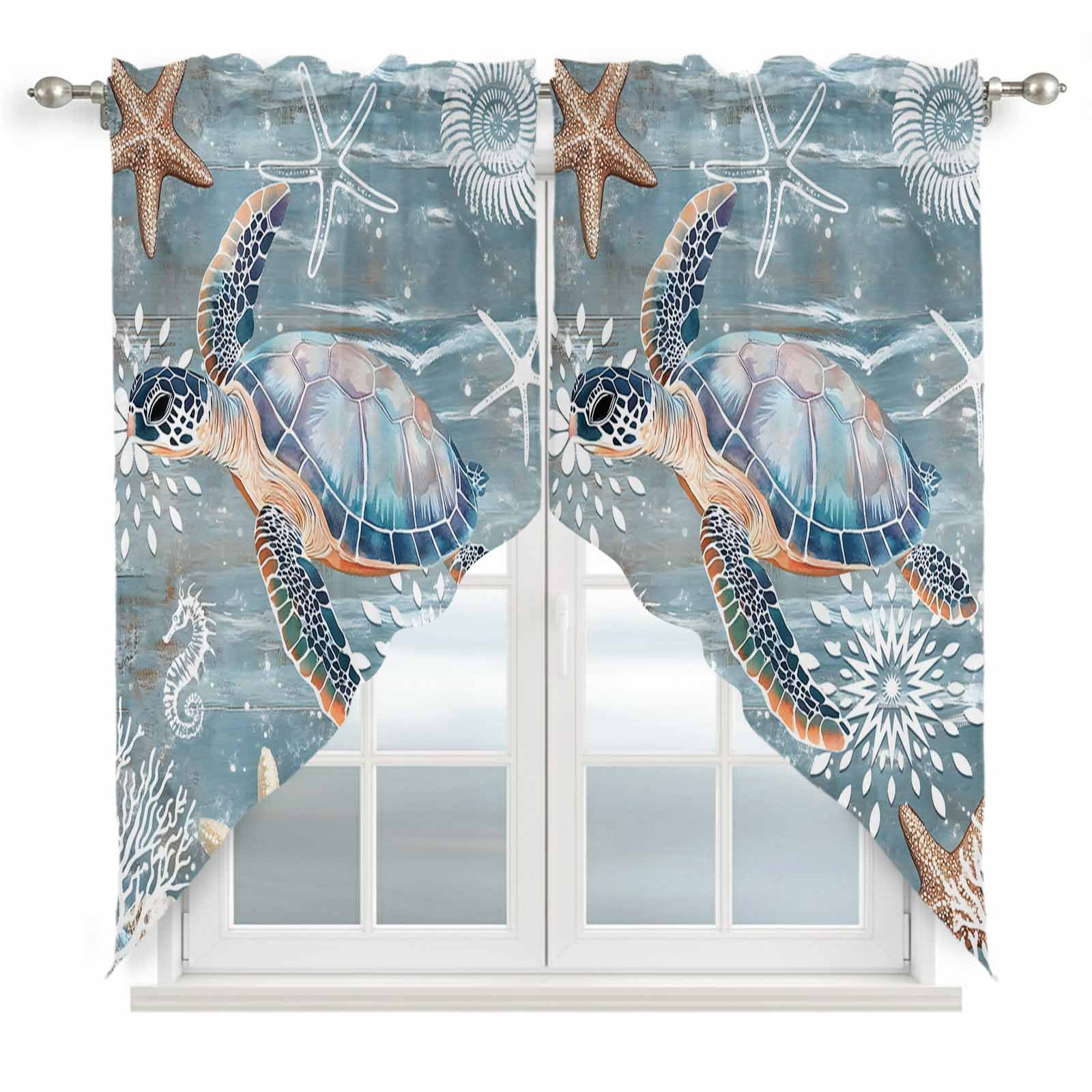 Blue Turtle Coastal Swag Curtain Valances, Summer Beach Nautical ...
