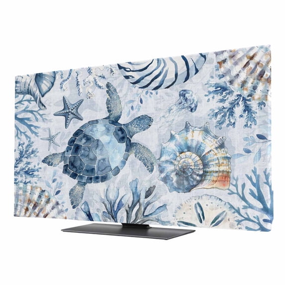 Blue Turtle Coastal TV Cover for 40 Inch Screen, Stretch Fabric ...