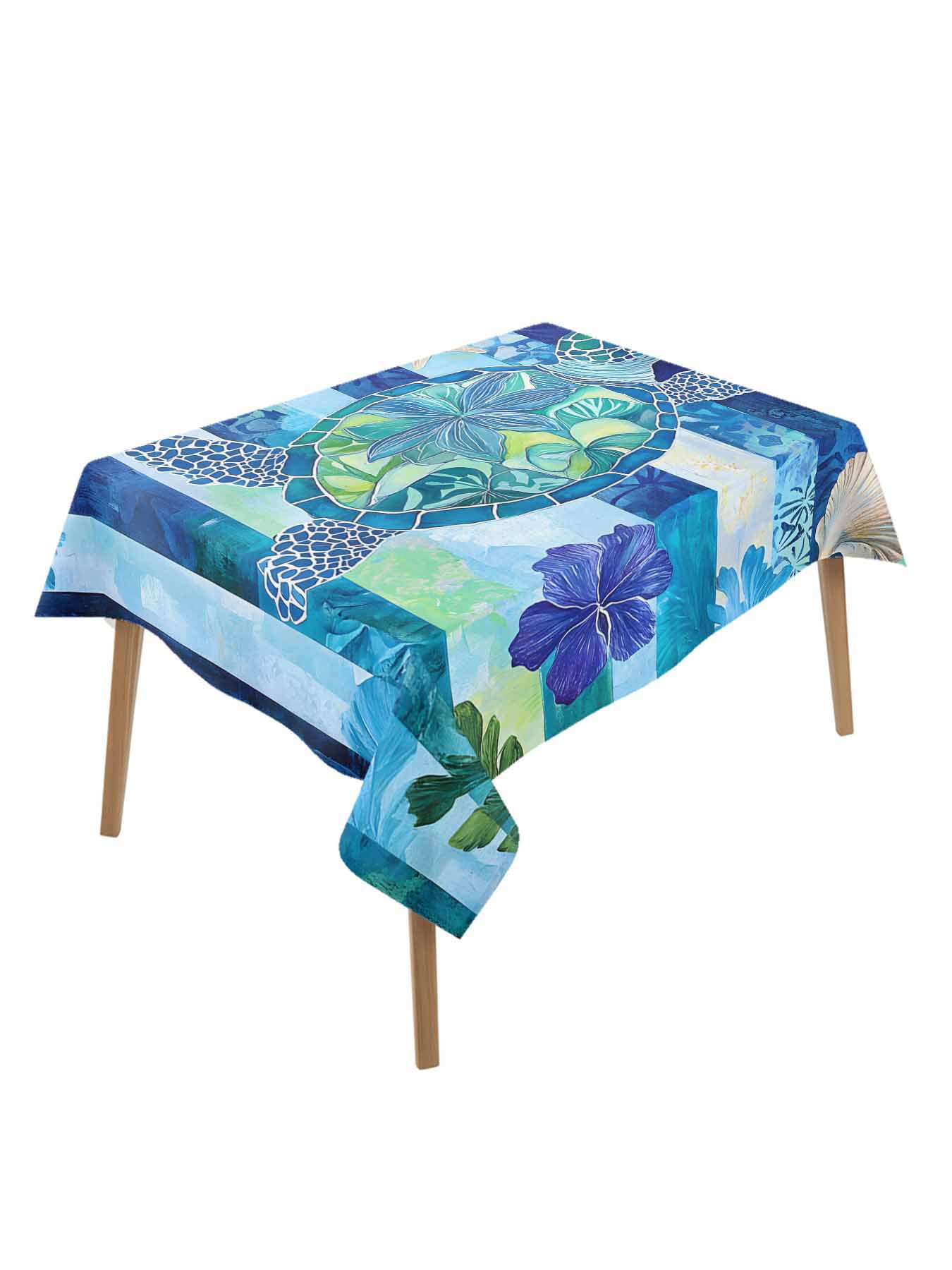 Blue Turtle Coastal Table Cloth, Nautical Beach Summer Sea Retro ...