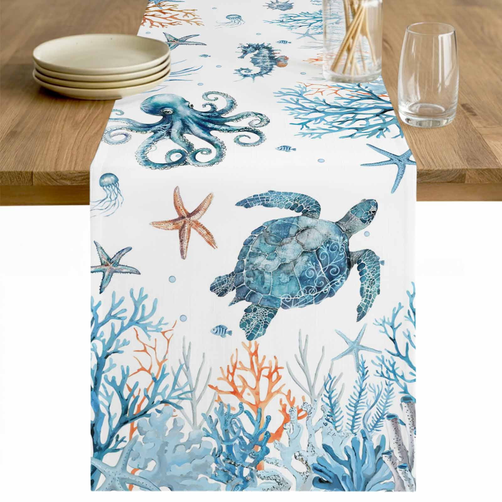 Blue Turtle Coastal Table Runner 36 Inches Long Farmhouse Dress Scarves ...