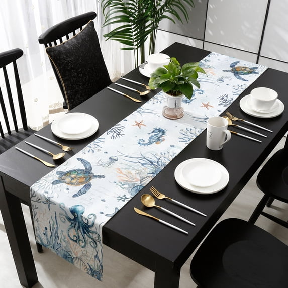 Blue Turtle Coastal Table Runner 48 Inches Long - Octopus Summer Beach ...