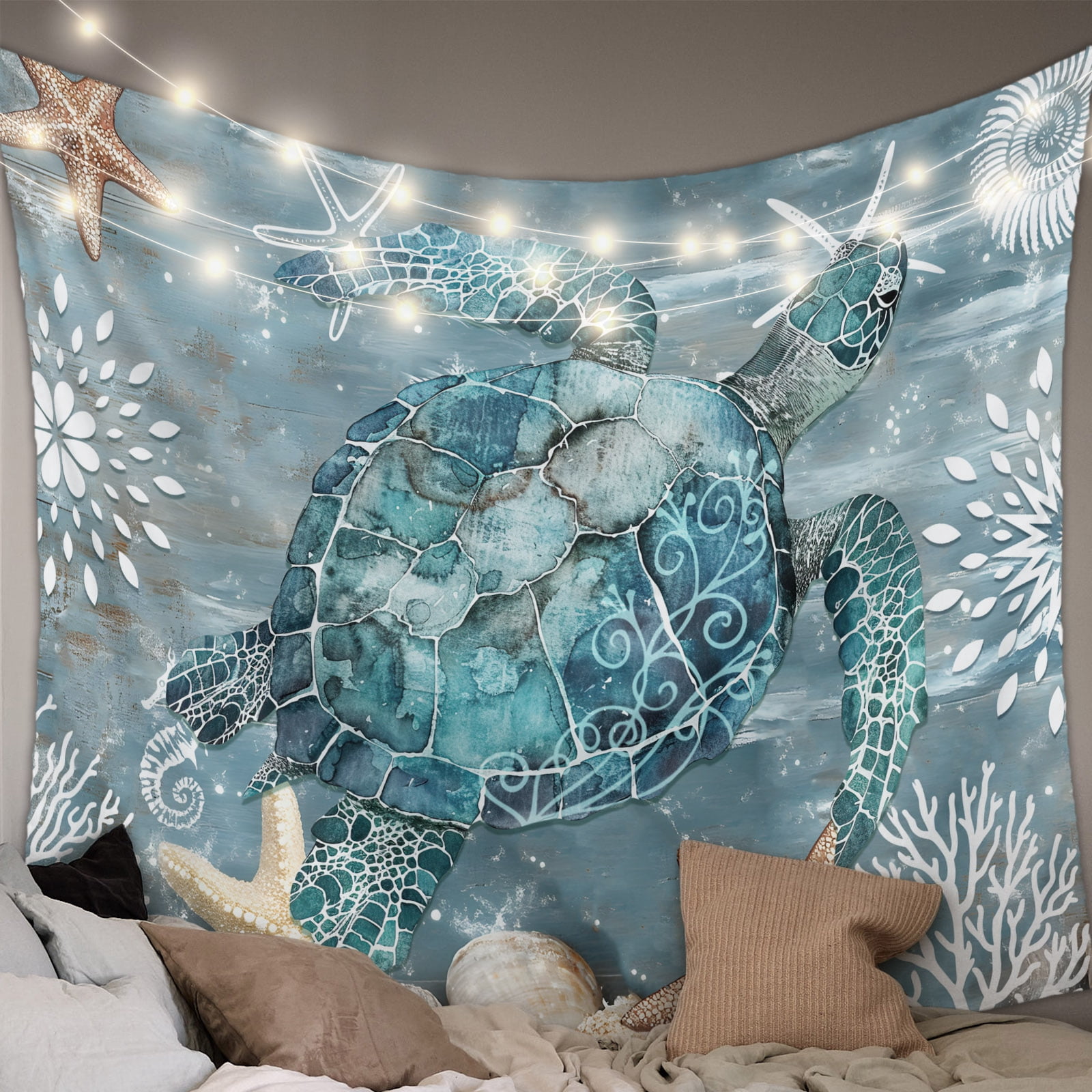 Blue Turtle Coastal Tapestry for Bedroom Wall Hanging Tapestry, Summer ...