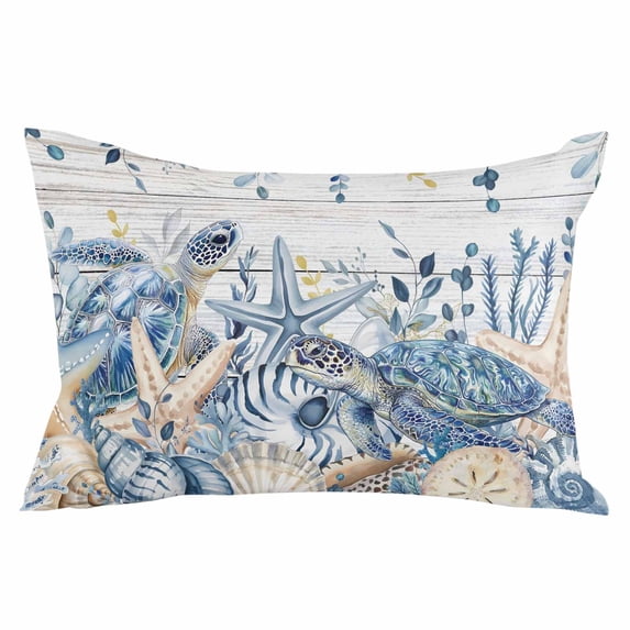 Blue Turtle Coastal Throw Pillow Cover 12 x 20 Inch Decorative Pillow ...
