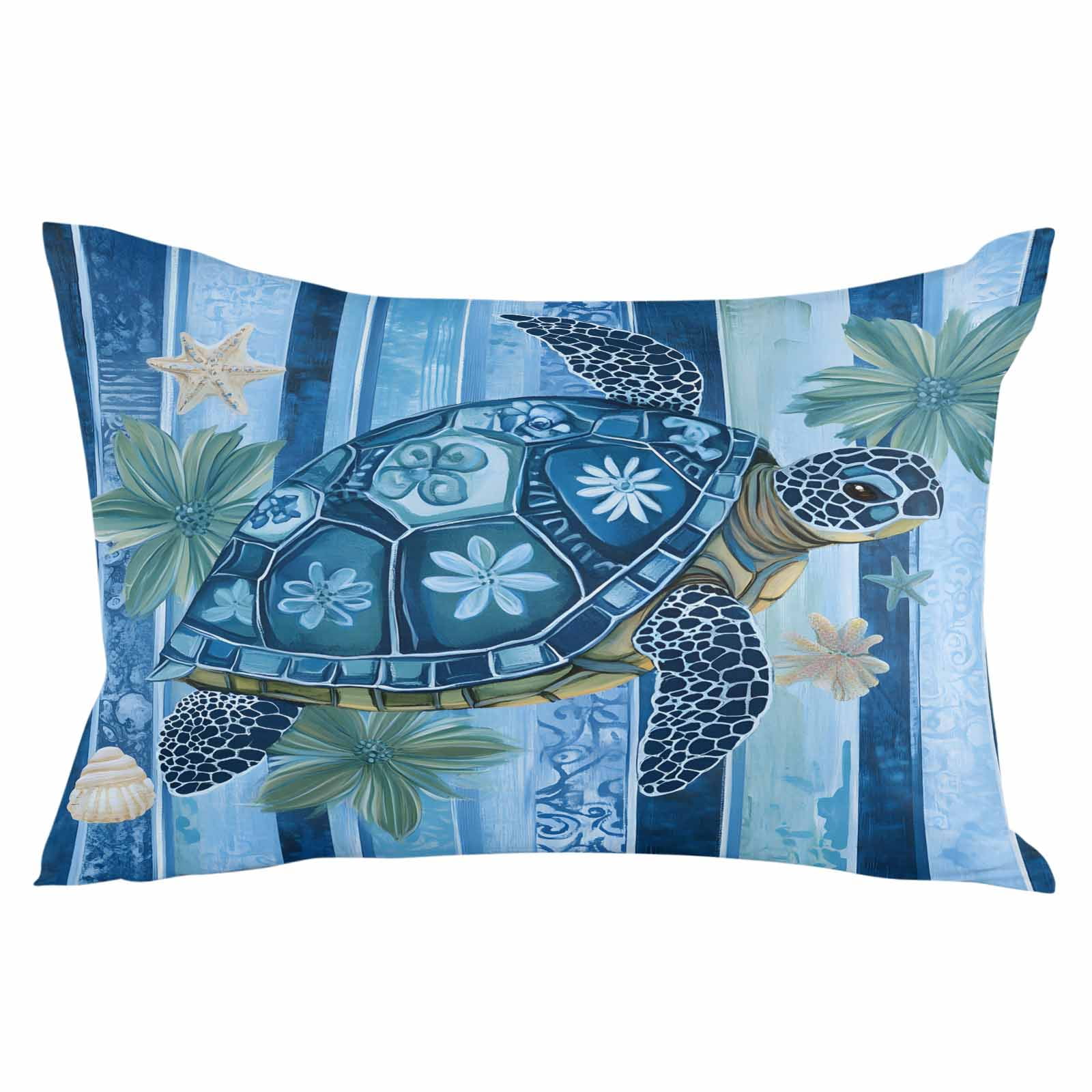 Blue Turtle Coastal Throw Pillow Cover 20 x 36 Inch Decorative Pillow ...