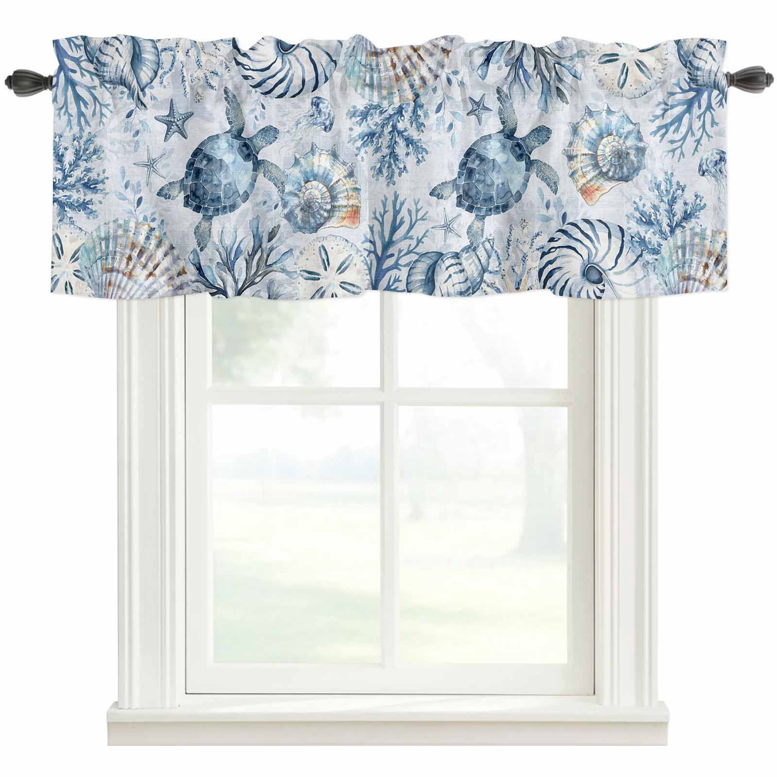 Blue Turtle Coastal Valances for Windows Farmhouse Kitchen Curtains ...