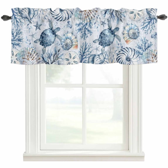 Blue Turtle Coastal Valances for Windows Farmhouse Kitchen Curtains ...