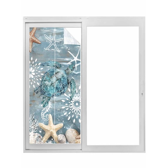Blue Turtle Coastal Window Privacy Film, Summer Beach Ocean Starfish ...