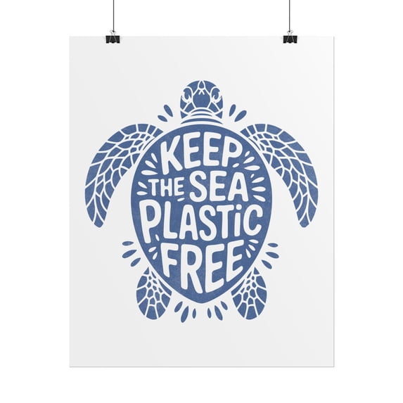 Blue Turtle Keep the Sea Plastic Free Ocean Wall Art Print, Unframed ...