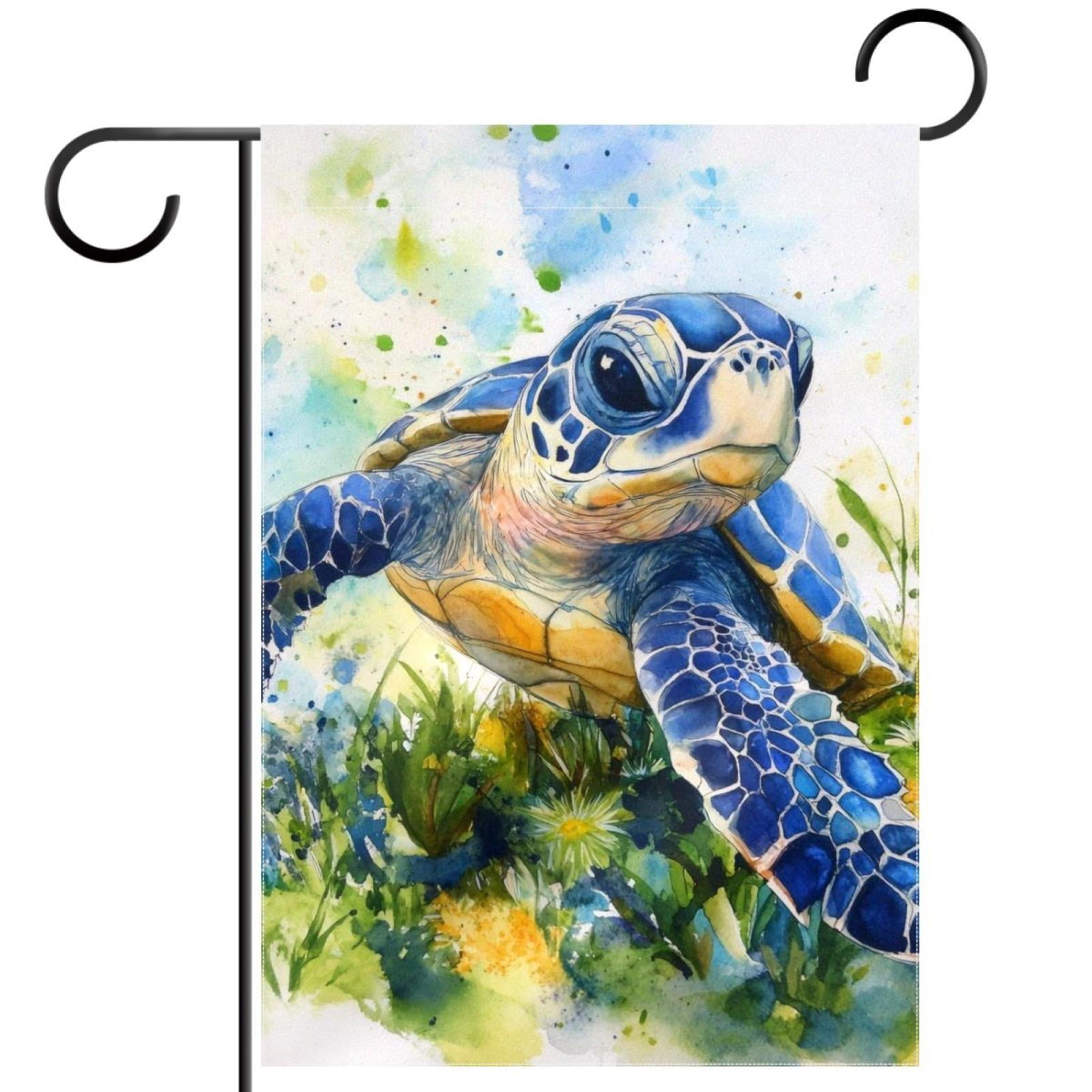 Blue Turtle Print Art Polyester Garden Flag Banner 12 x 18 inches ...