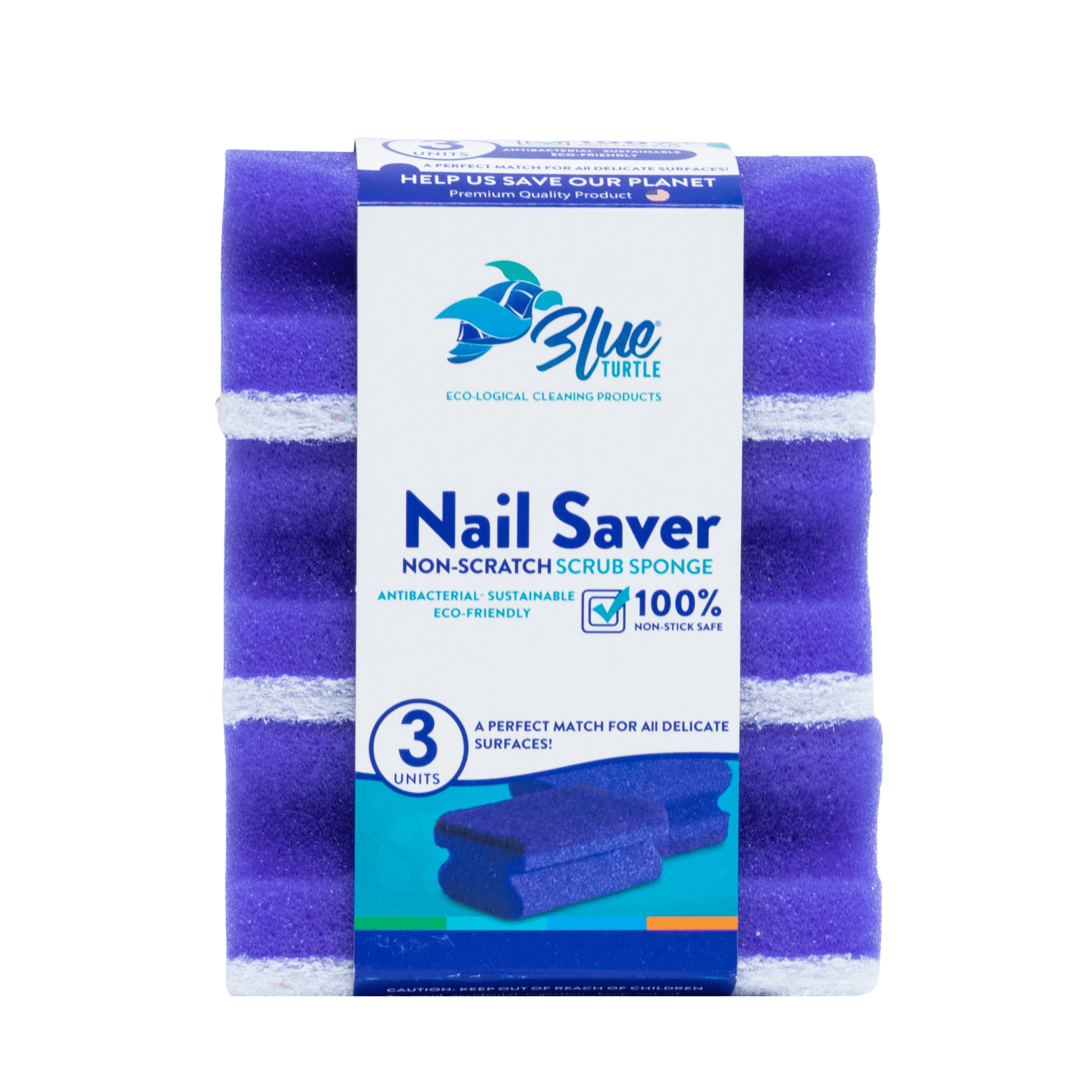 Blue Turtle Sponges for Dishes – 3 Pack Non Scratch Nail Saver Kitchen ...
