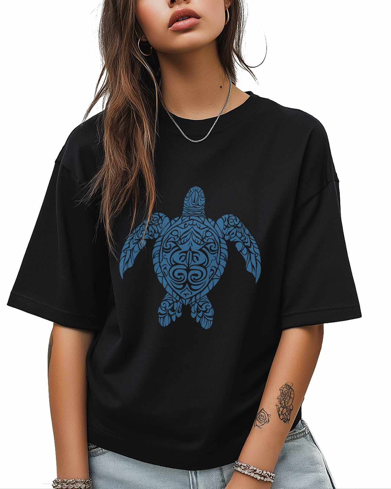 Blue Turtle T Shirts for Women Short Sleeve Cotton Crewneck T-Shirt ...