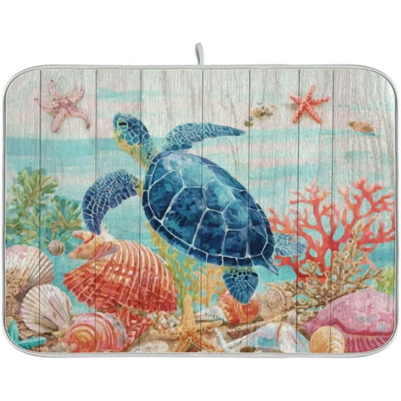 Blue Turtle Wooden Dish Drying Mat Kitchen Counter Mat Draining Mat ...
