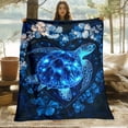 Blue Turtle in Flowers Flannel Blanket Soft & Warm All-Season for Bed ...