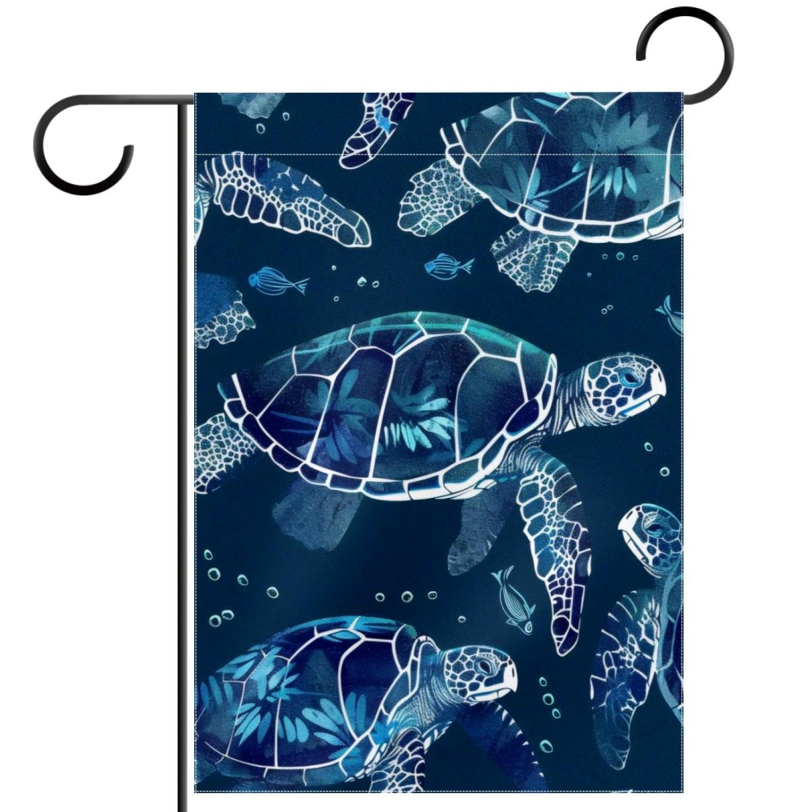 Blue Turtles and Fishes Print Polyester Garden Flag House Banner 28 x ...