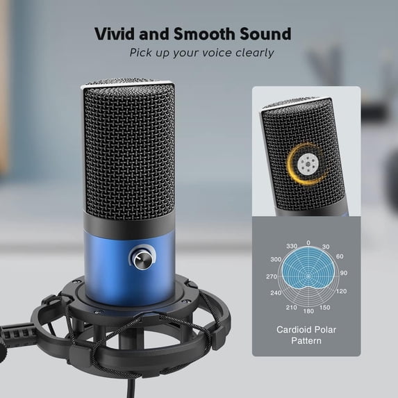 Blue USB PC Microphone Kit, Condenser Cardioid Mic with Arm Stand and ...