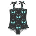 Blue Ufo Girls' One-Piece Swimsuit Bowknot Tie Shoulder Ruffled ...