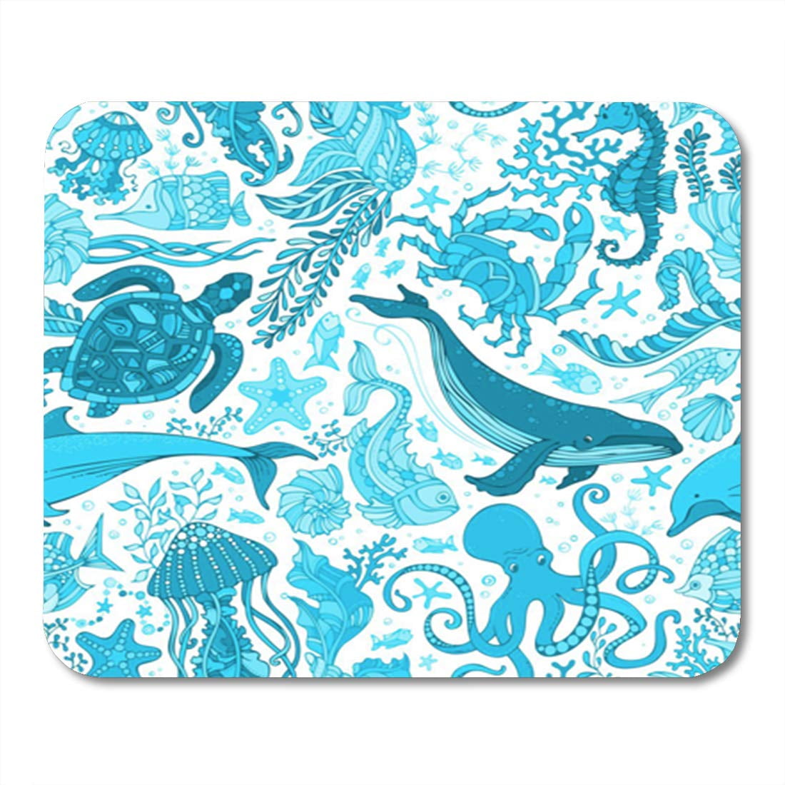 Blue Underwater Sea Life Boundless Whale Dolphin Turtle Fish Mousepad ...