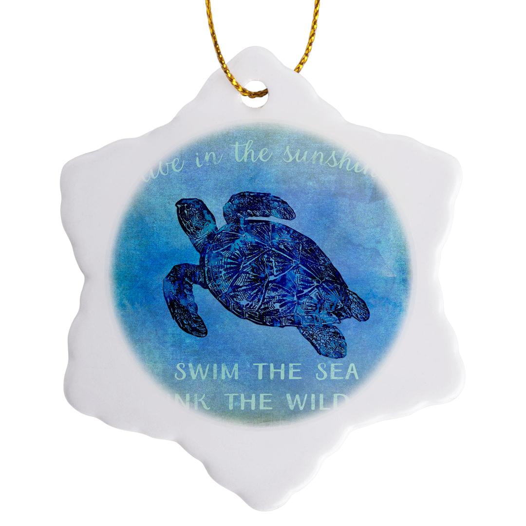 Blue Underwater Turtle Illustration With Typography, 3 inch Snowflake ...