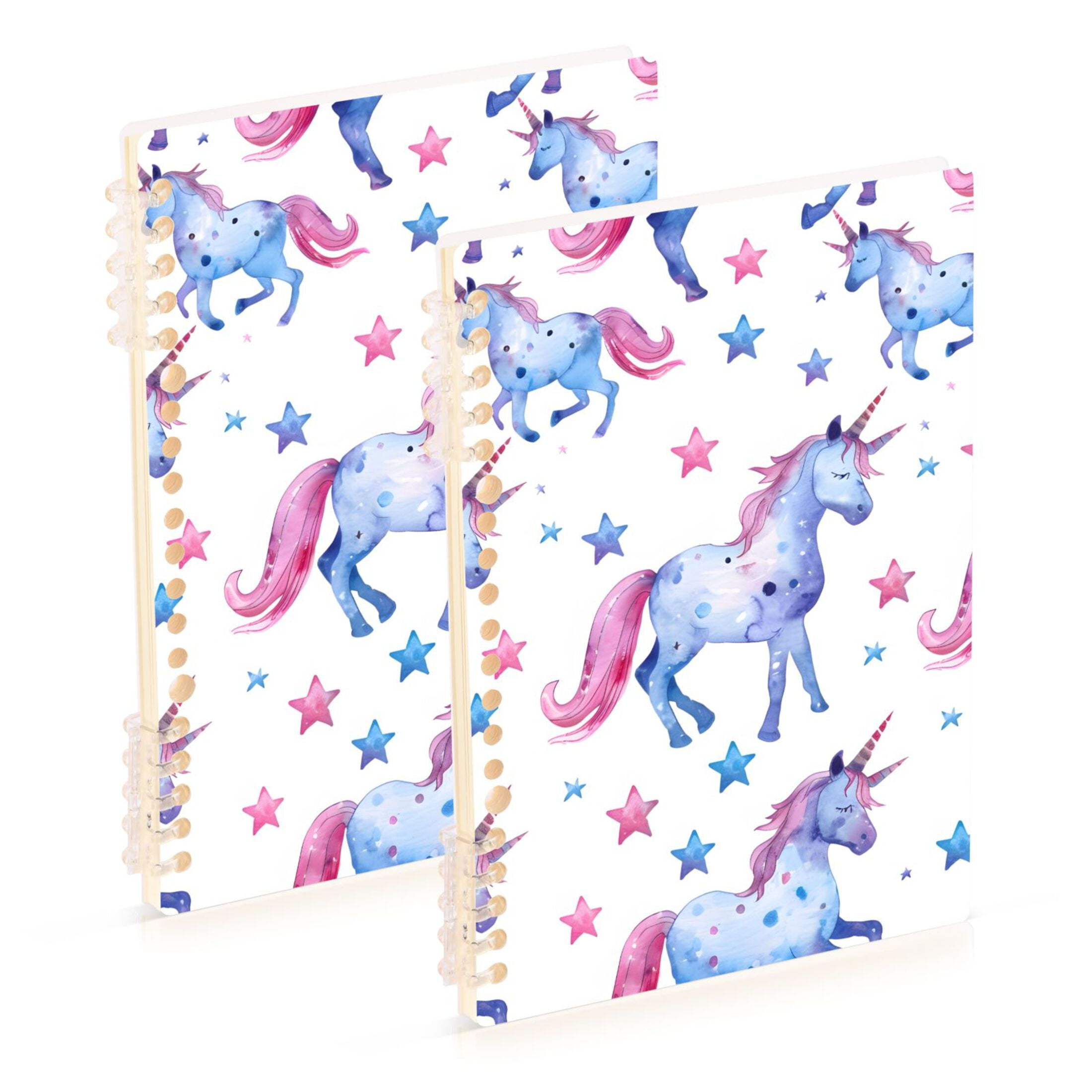 Blue Unicorns Stars Ring Binder Notebook Journey Note Diary College Ruled Spiral Notebook Study ...