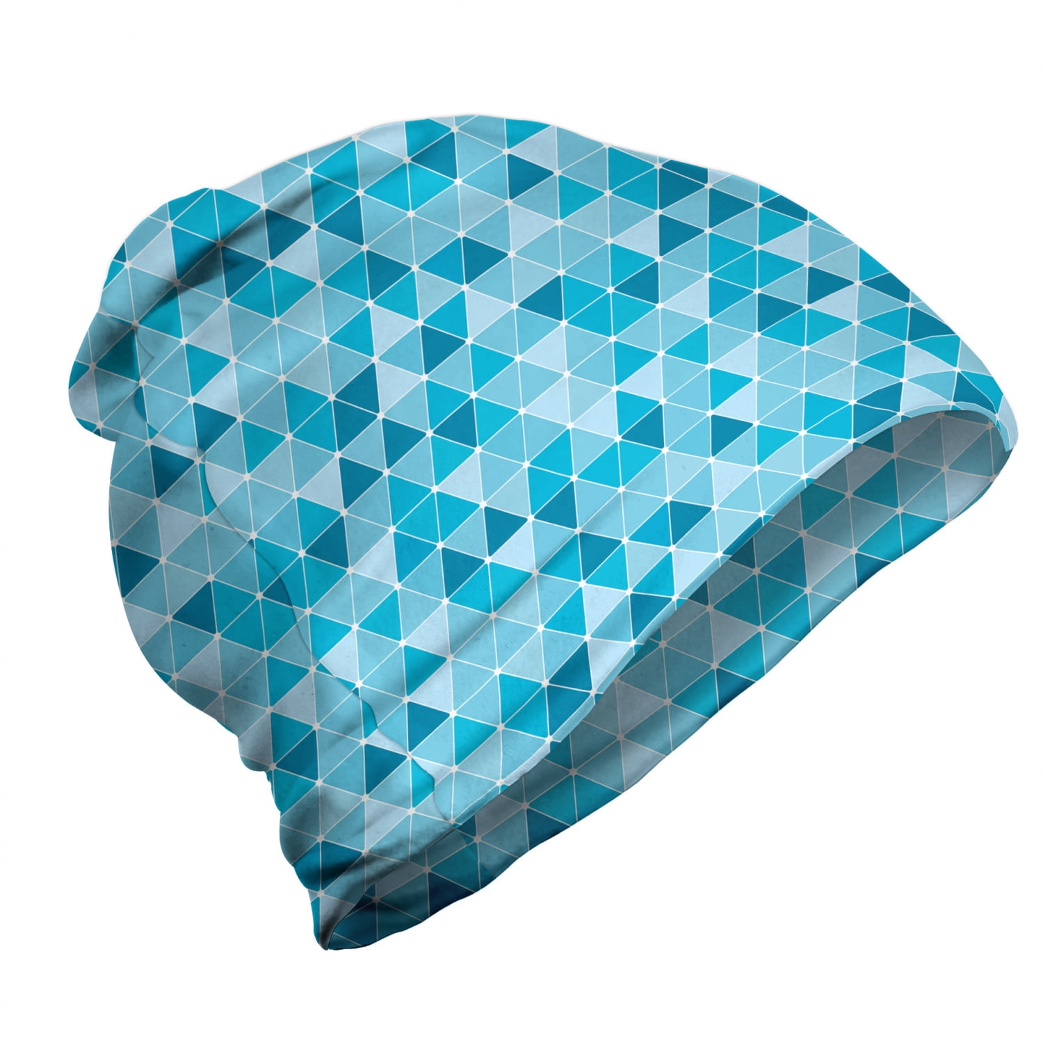 Blue Unisex Beanie, Geometric Triangles Mosaic, Hiking Outdoors, Blue ...