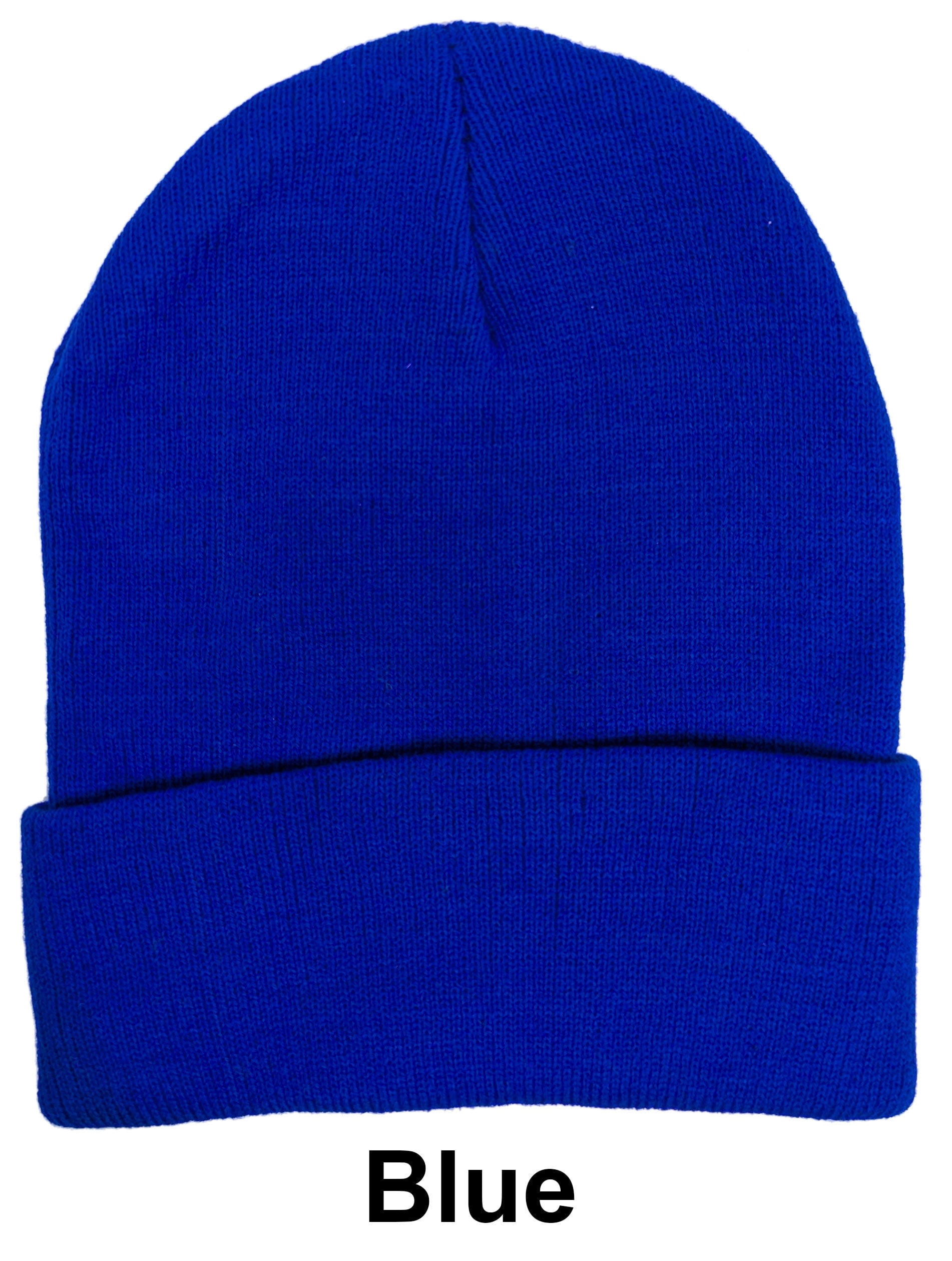 Blue Unisex Plain Warm Knit Beanie Hat Cuff Skull Ski Cap - Walmart.com