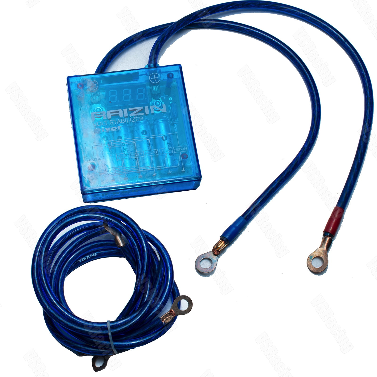 Blue-Universal Car Voltage Stabilizer with Ground Wires, Voltage Gauge ...
