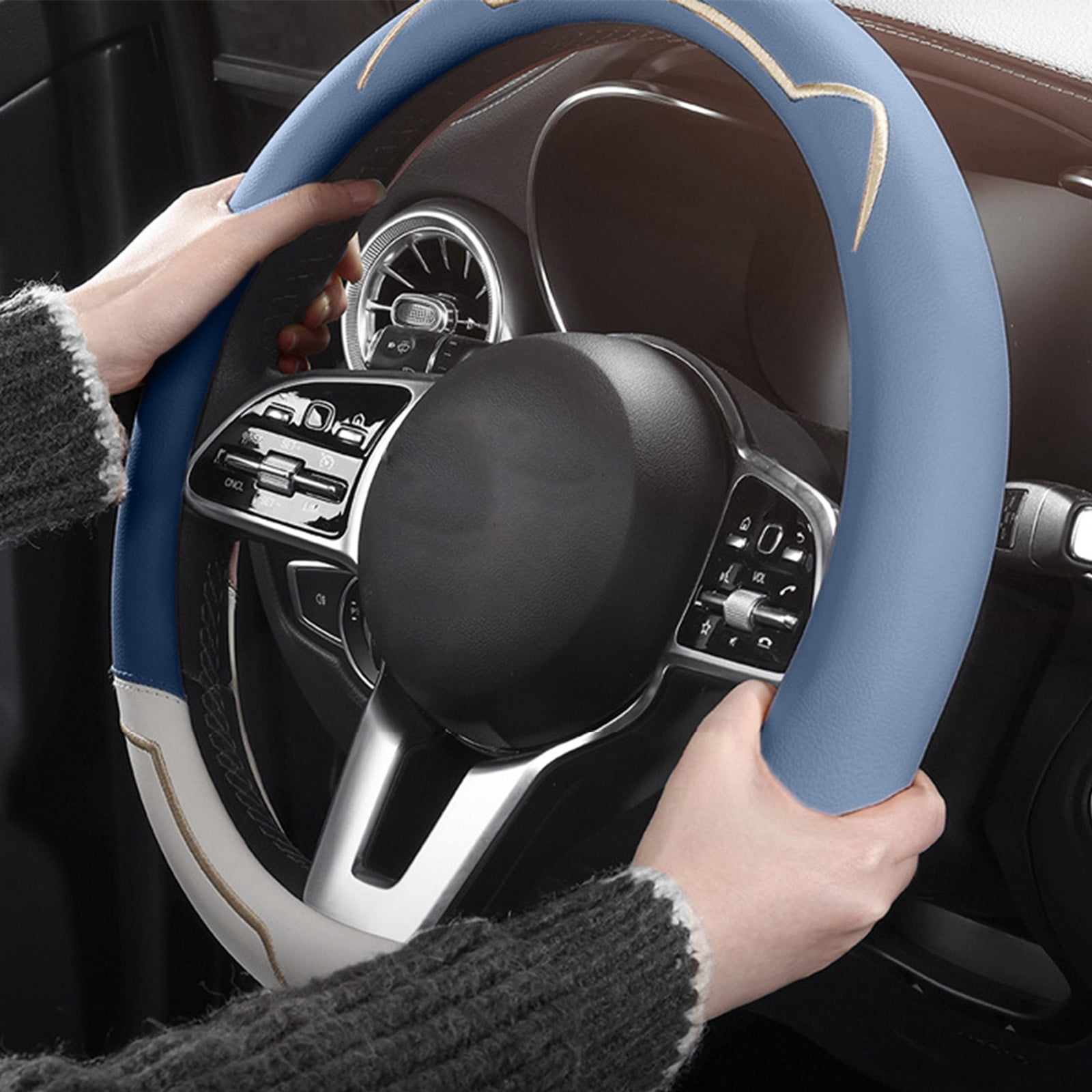 Blue Universal Fit Leather Thin Silicone Non-Slip Sport Steering Wheel ...