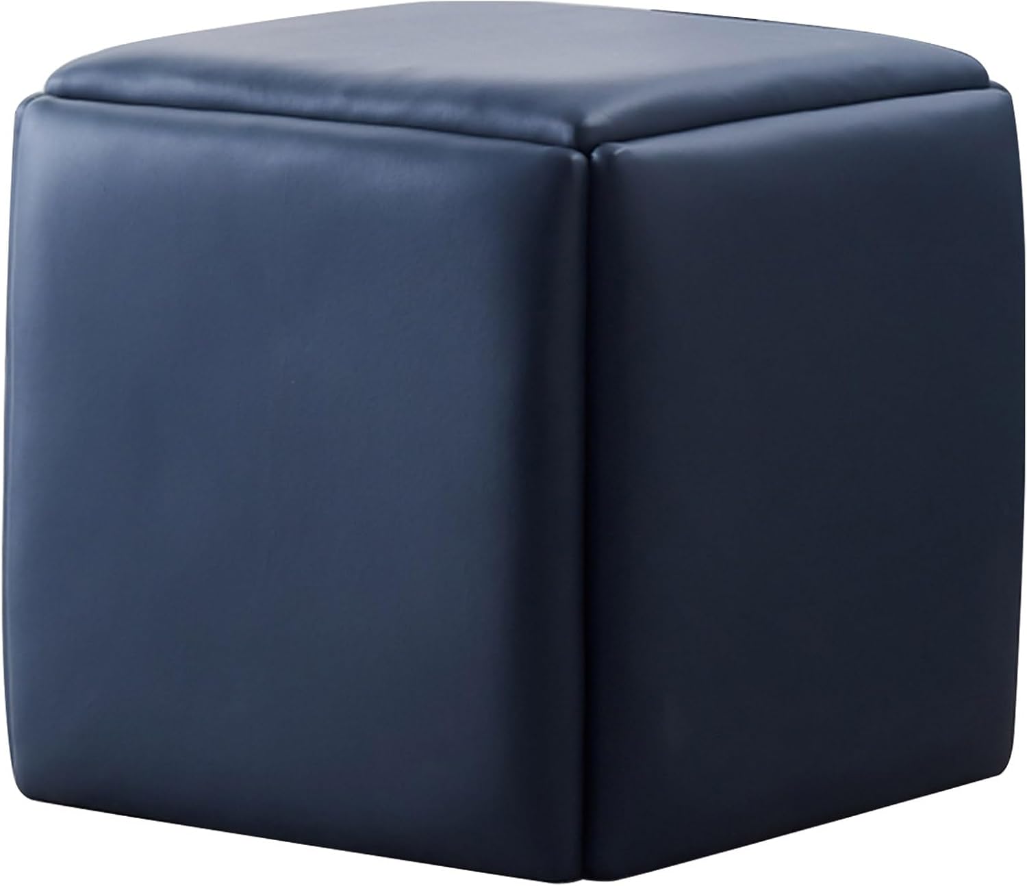 Blue Upholstered Leather Ottoman Stool with Metal Legs and Wheels ...