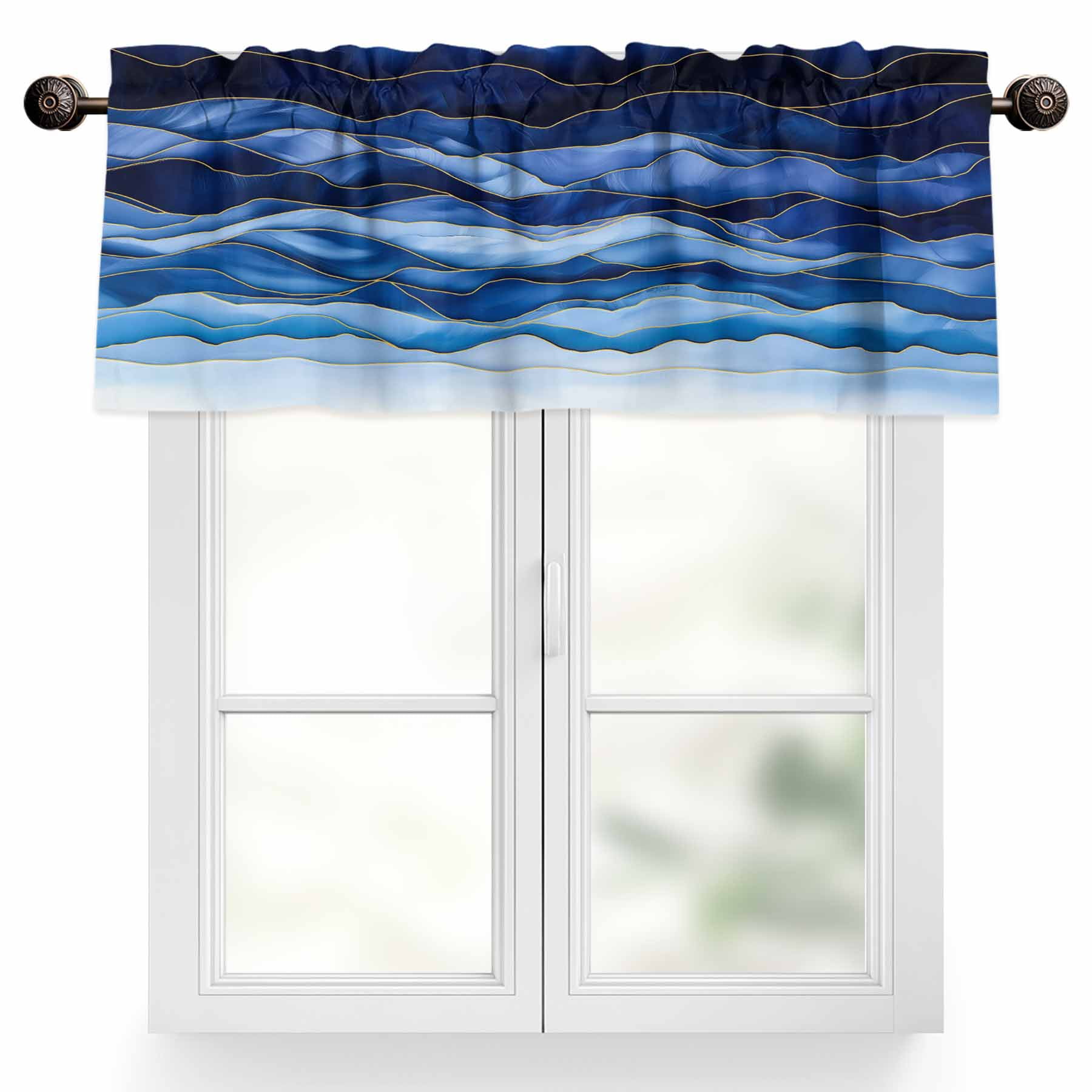 Blue Valances for Windows, 42 x 18in, Gradient Ripple Abstract Rod ...