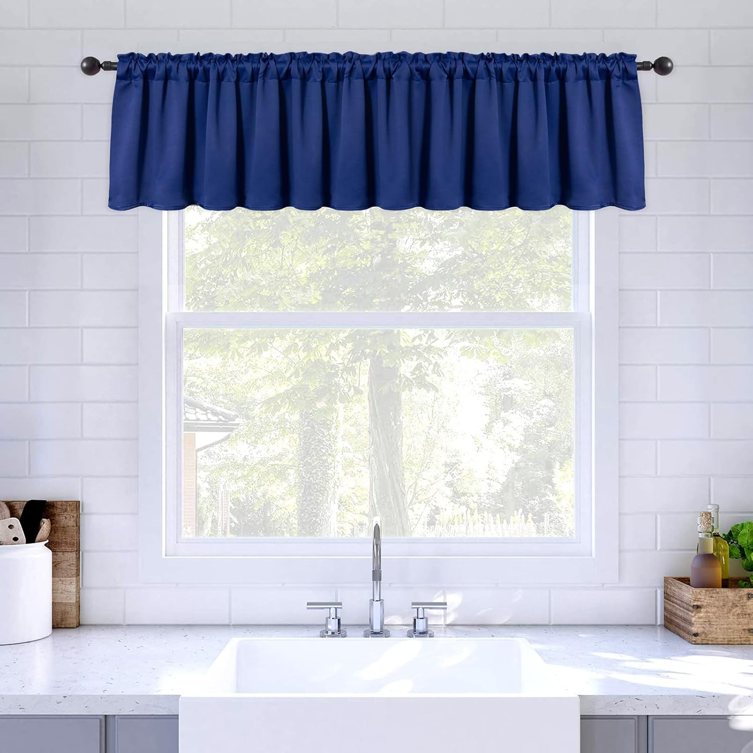 Blue Valances for Windows Blackout Valance Rod Pocket Thermal Insulated ...