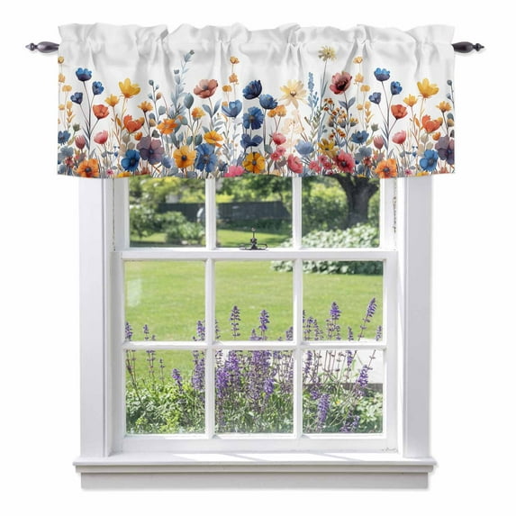 Blue and Valances for Windows, Yellow Poppy Watercolor Floral Plants ...