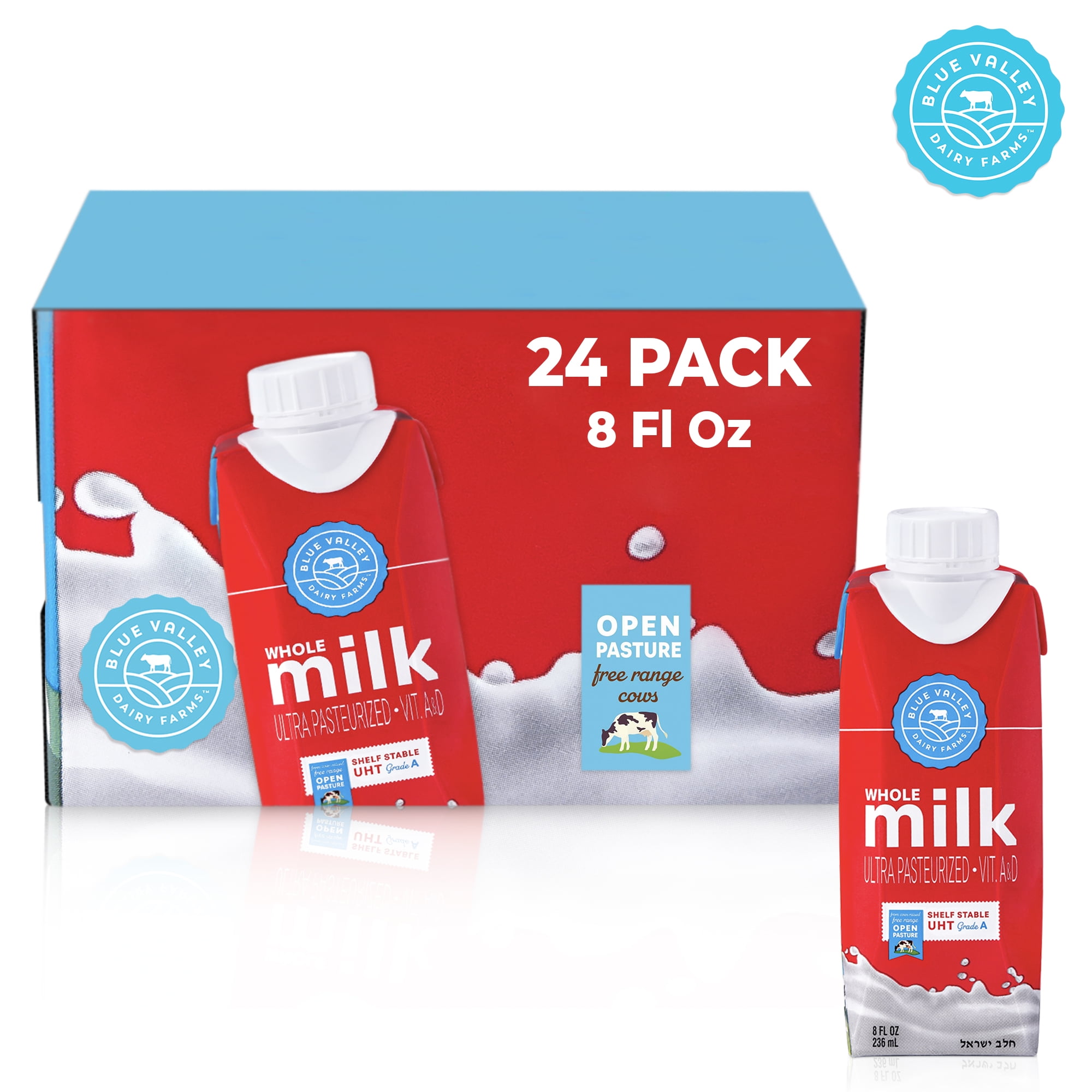 Blue Valley Whole Milk, Open Pasture, Shelf Stable, Cholov Yisroel-8Fl ...