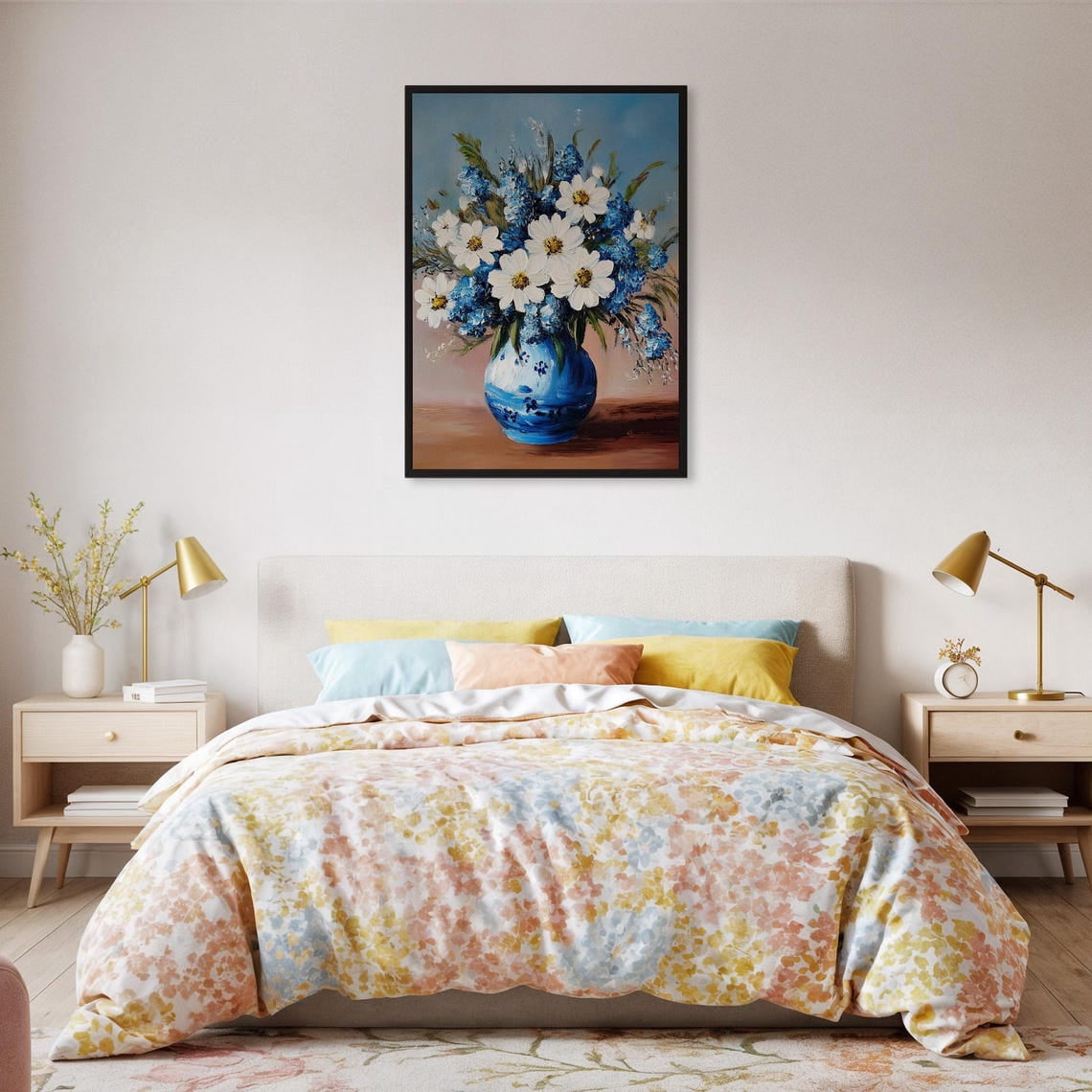 Blue Vase Flower Wall Art Poster Elegant White And Floral Classic ...