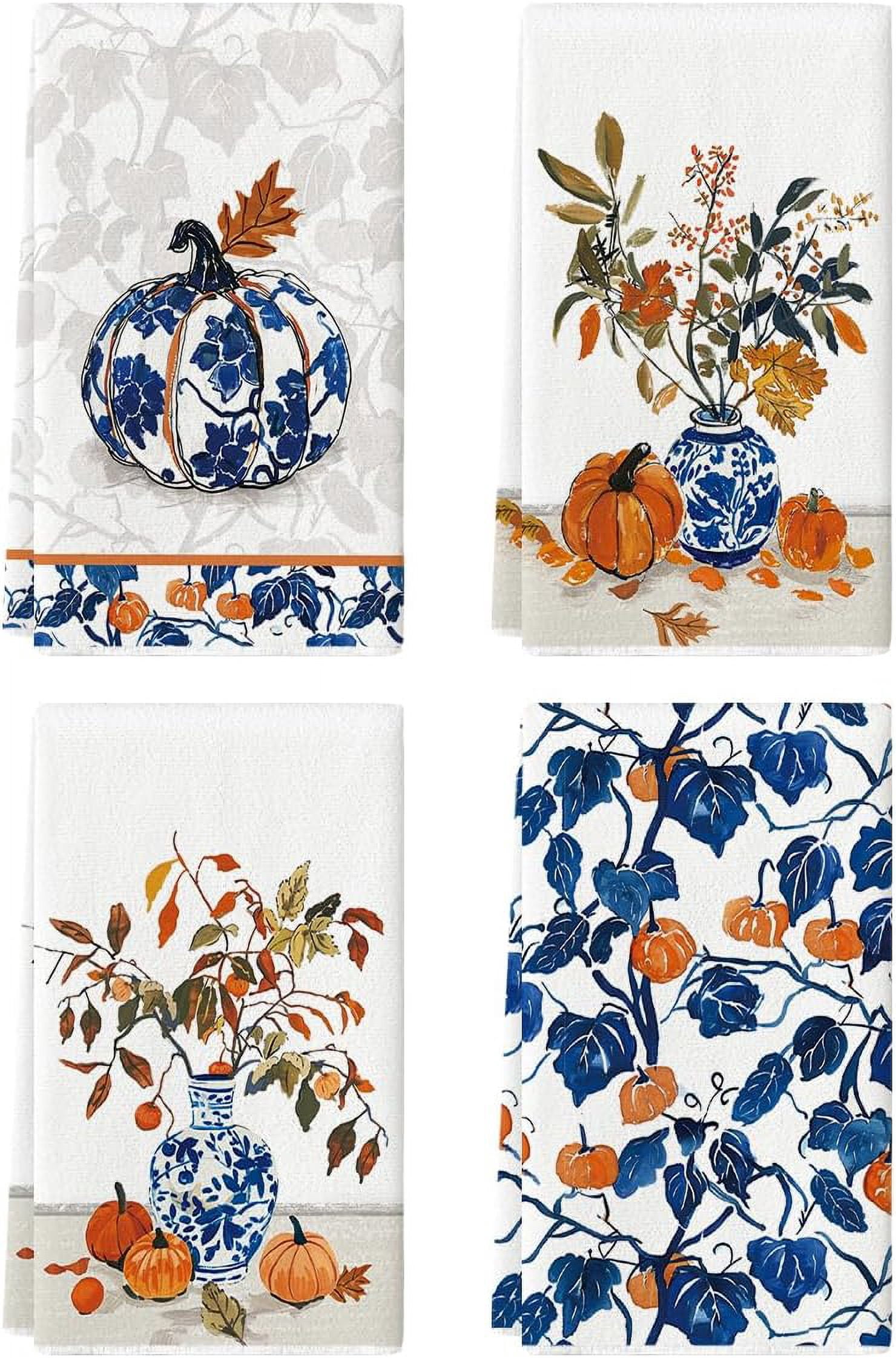 Blue Vase Pumpkin Fall Kitchen Towels Dish Towels, 18x26 Inch Autumn ...