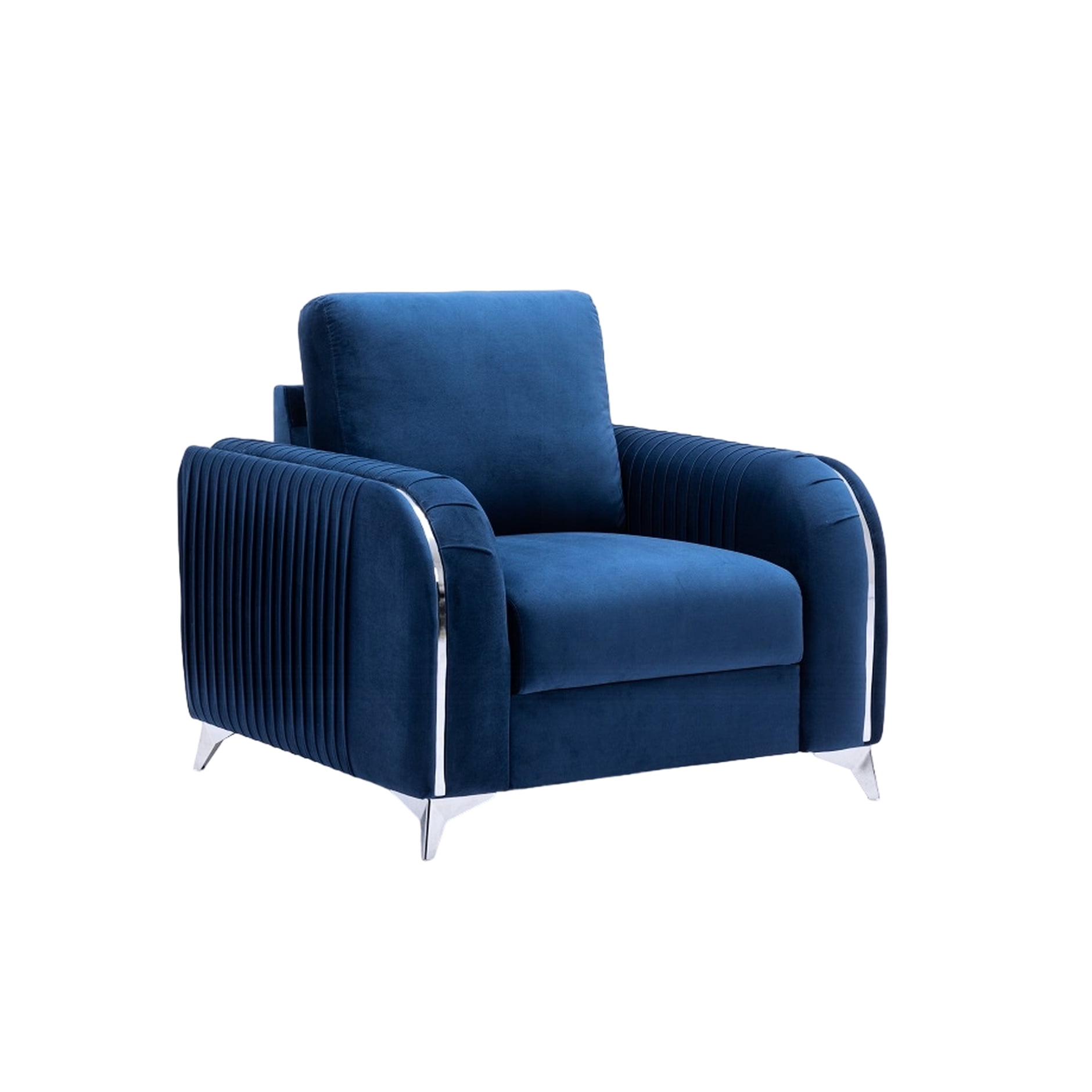 Blue Velvet Chair With Stable Legs & Relaxed Back Cushion For Living ...
