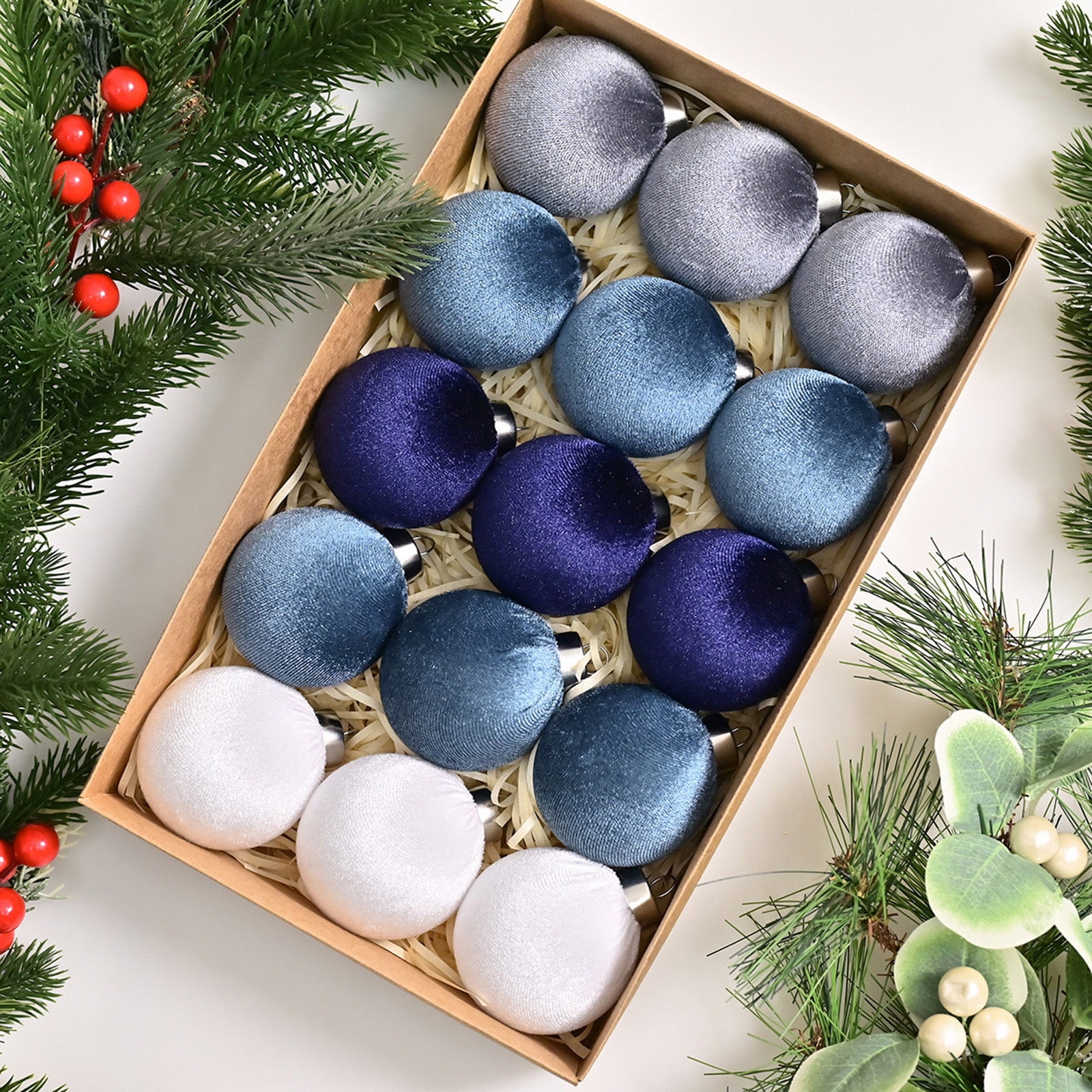 Blue Velvet Christmas Tree Ornaments - 15pcs Shatterproof Christmas ...