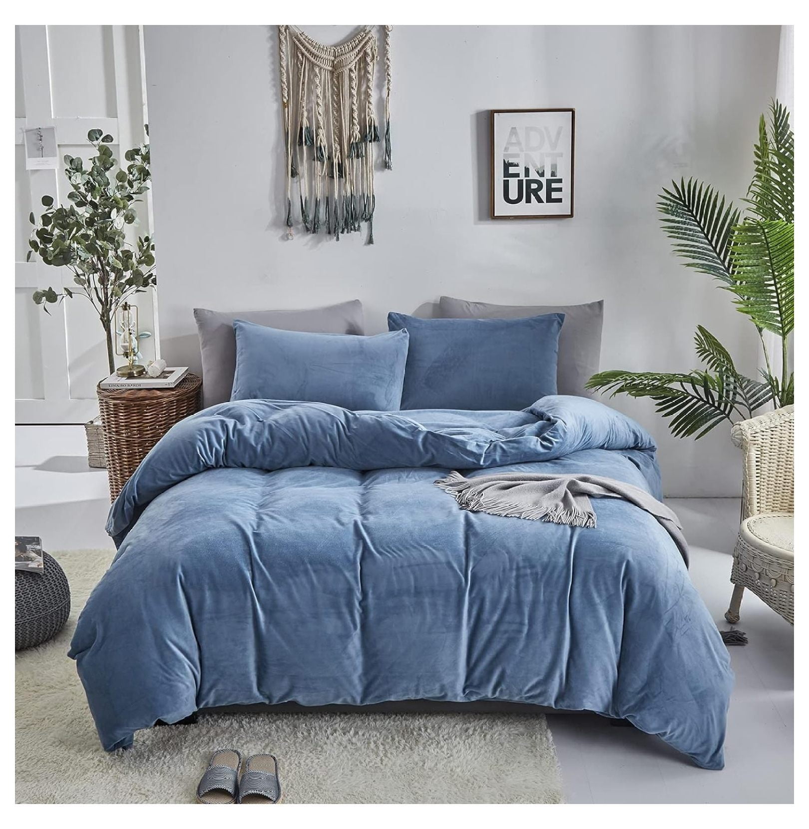 Blue Velvet Comforter Set King Lake Blue Flannel Bedding Comforter Set ...
